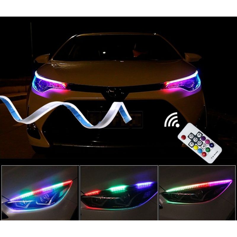2x RGB Colorful LED Drl Remote Control Daytime Running Turn Signal ...