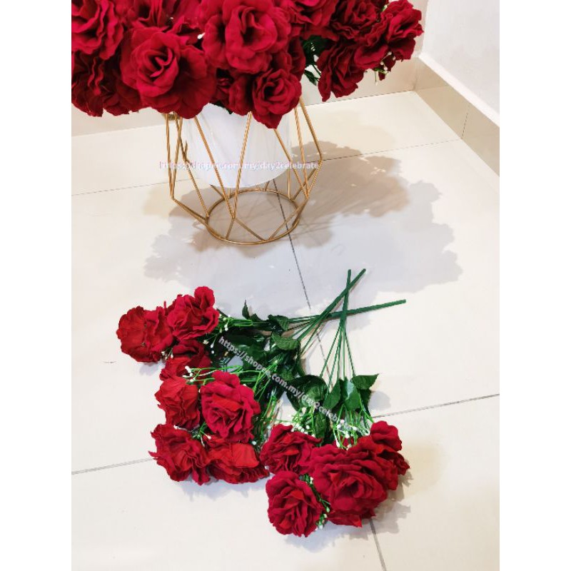 5 Kuntum Bunga Rose Baldu Velvet/ Artificial Rose Velvet Bush 5 bunds ...