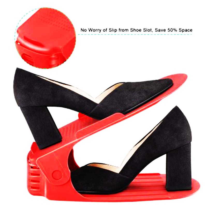 2 Layers Plastic Adjustable Shoe Slot Random Color Shoes Rack Organizer ...