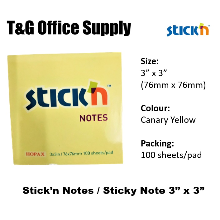 Stick’n Notes / Sticky Notes 3” x 3” (1 pad = 100 sheets) | Shopee Malaysia