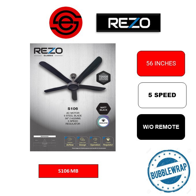 (KLANG VALLEY NORMAL INSTALLATION)REZO 56" CEILING FAN S106 W/O REMOTE ...