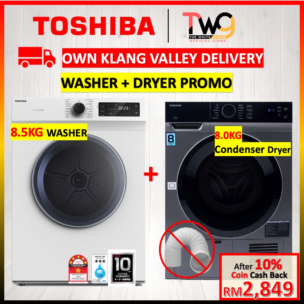 [Secure Delivery] COMBO TOSHIBA 8.5KG Front Loading Washer and 8KG ...
