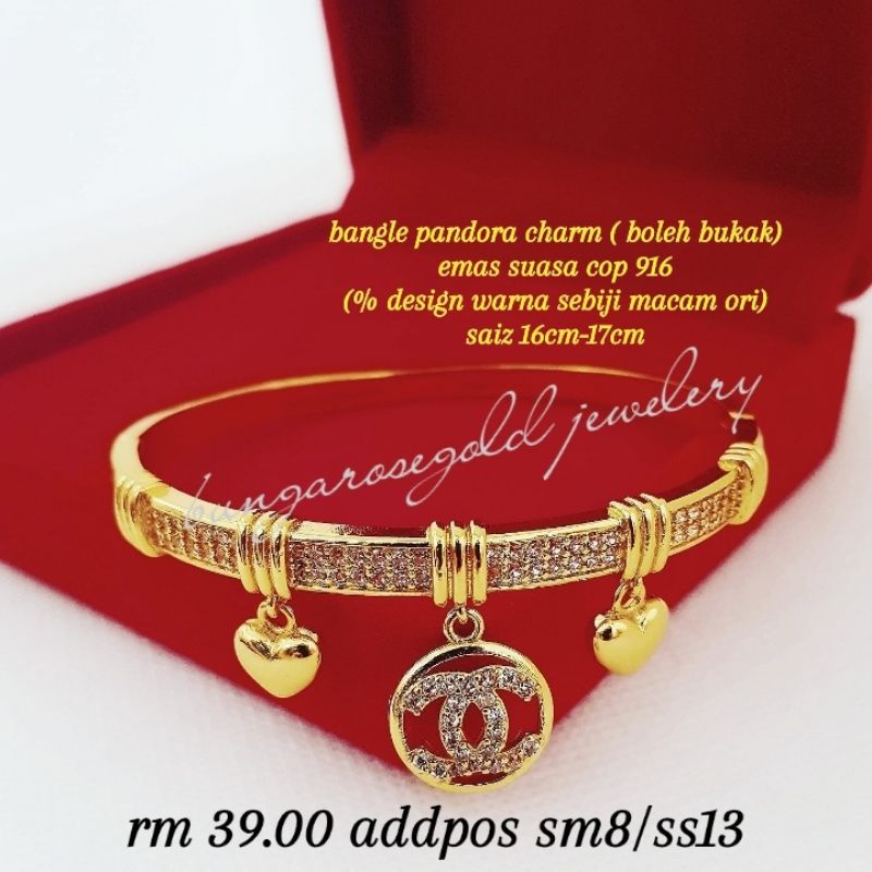 BANGLE PANDORA CHARM CHANEL EMAS SUASA COP 916 | Shopee Malaysia