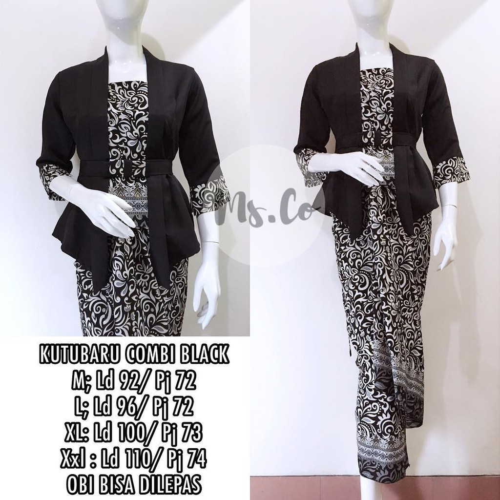 Modern Kebaya Set Kutubaru Combi Elnira Black Wrap Skirt Batik Set and ...