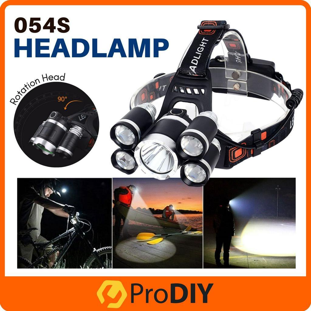 054S Outdoor Headlamp 80000LM 5 LED XML-T6 Rechargeable Head Light ...