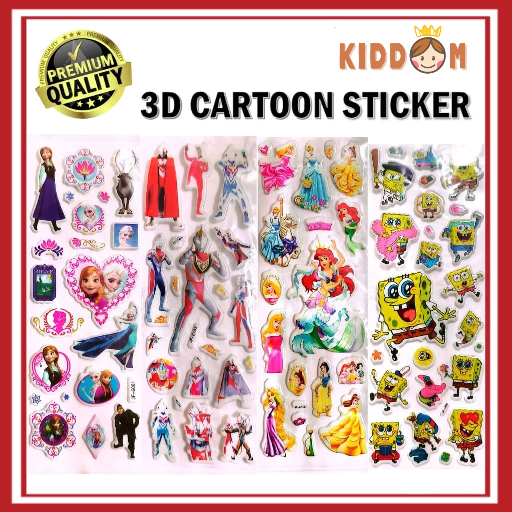 KIDDOM 3D Bubble Sticker Cartoon Kartun Sticker Frozen Spiderman Hello ...