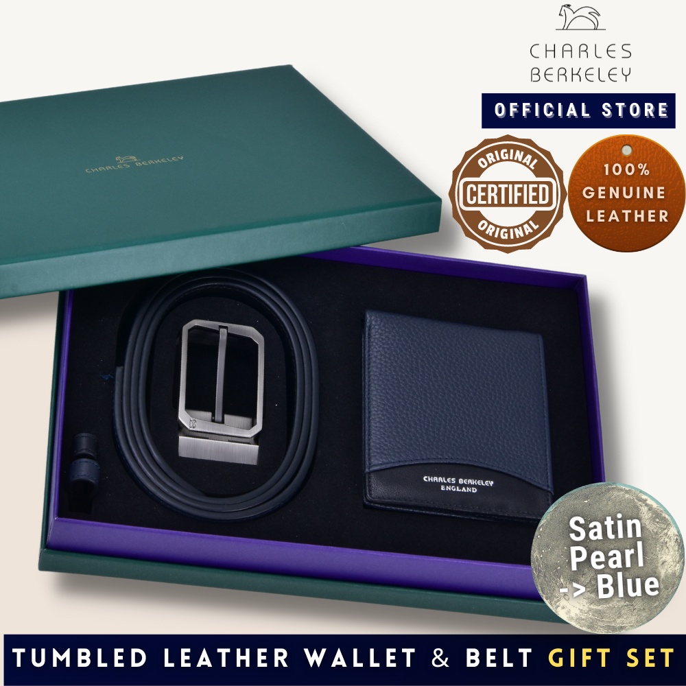 Charles Berkeley Tumbled Leather Bifold Wallet & Belt Gift Set Wallet ...