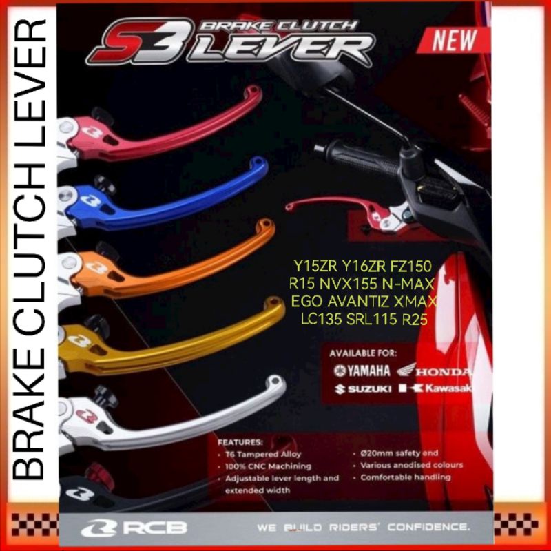 2024 NEW DESIGN RCB S3 ALLOY CNC BRAKE CLUTCH LEVER Y15 Y16 LC135 SRL115 FZ150 R15 V3 MT15 ...