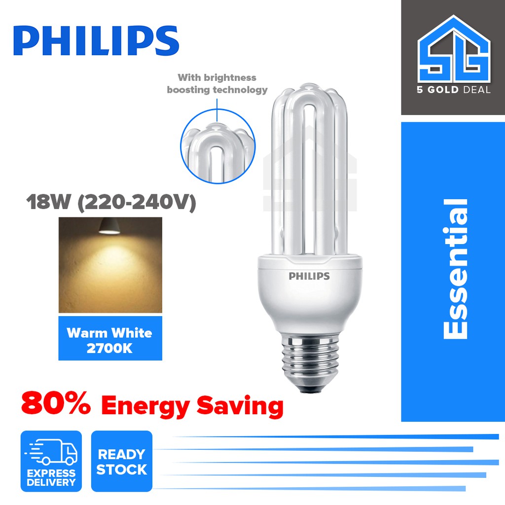 PHILIPS Essential Stick Energy Saving Fluorescent Bulb 18W PLCE E27 GENUINE SIRIM Approved ...
