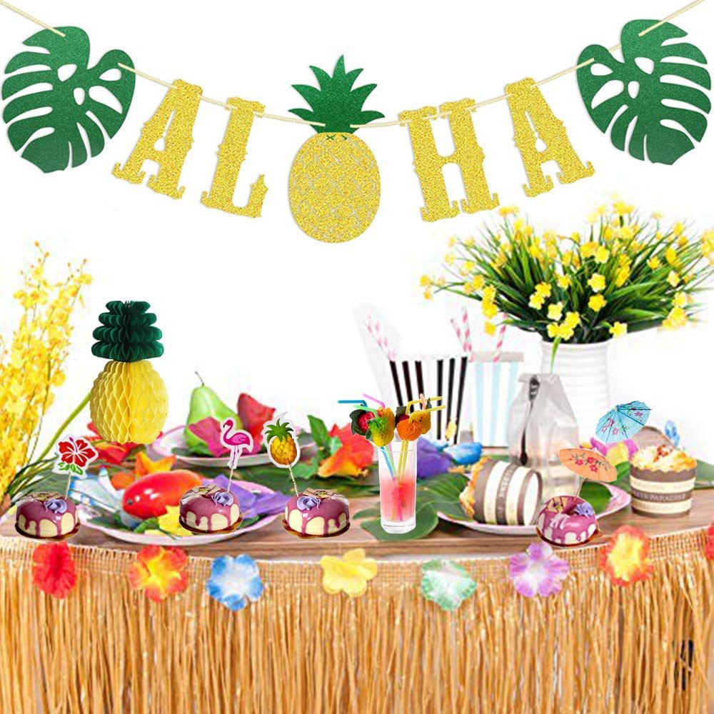Hawaiian Party Decoration Palm Leaves Bunting Banner Luau Flamingo ...