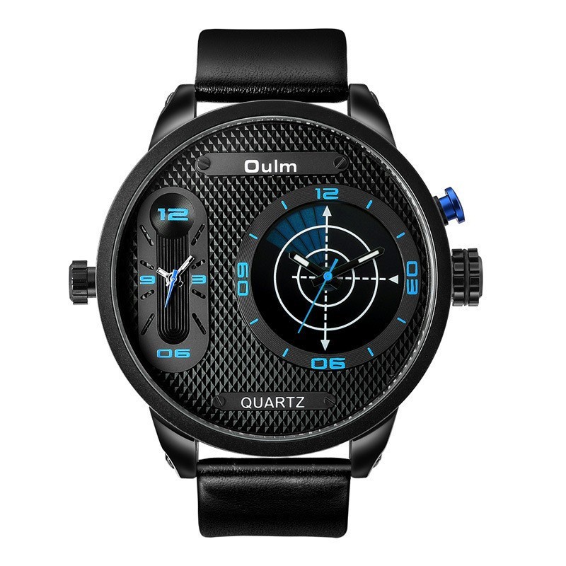 Oulm new fashion men's watch quartz men's watch double time zone large ...