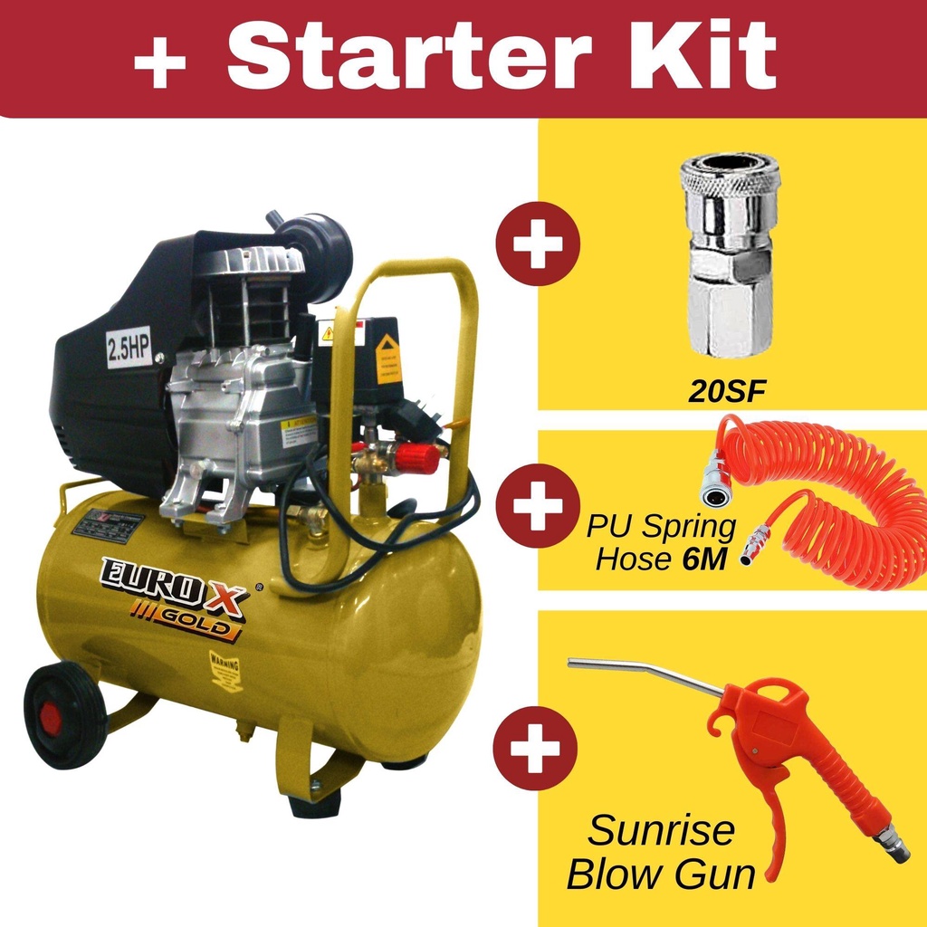 PROWOOD EUROX GOLD EAW2524 Air Compressor Combo Set 24L 2.5HP 240V 8 Bar Air Gun Compressor ...