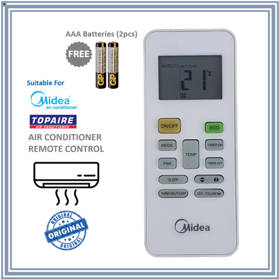 Original Midea Air Cond Aircond Air Conditioner Remote Control | Shopee ...