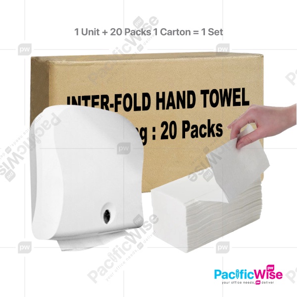 Inter Fold Hand Towel 1 Carton 20 Packs+Inter Fold Tissue Dispenser ...