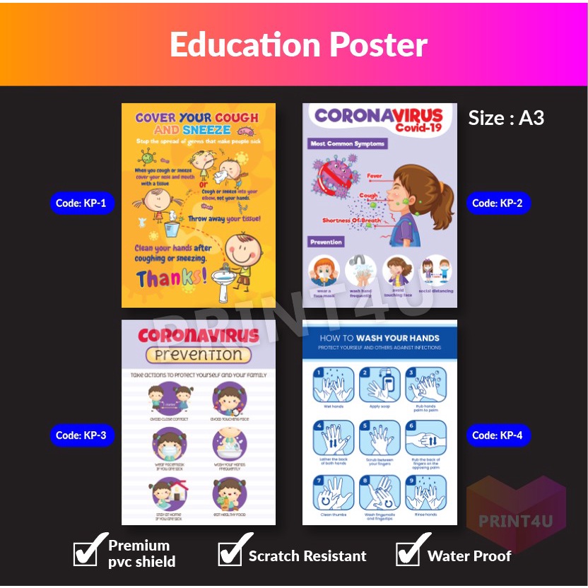 PRINT4U Corona virus Prevention Education Wash Hand Poster Covid 19 ...