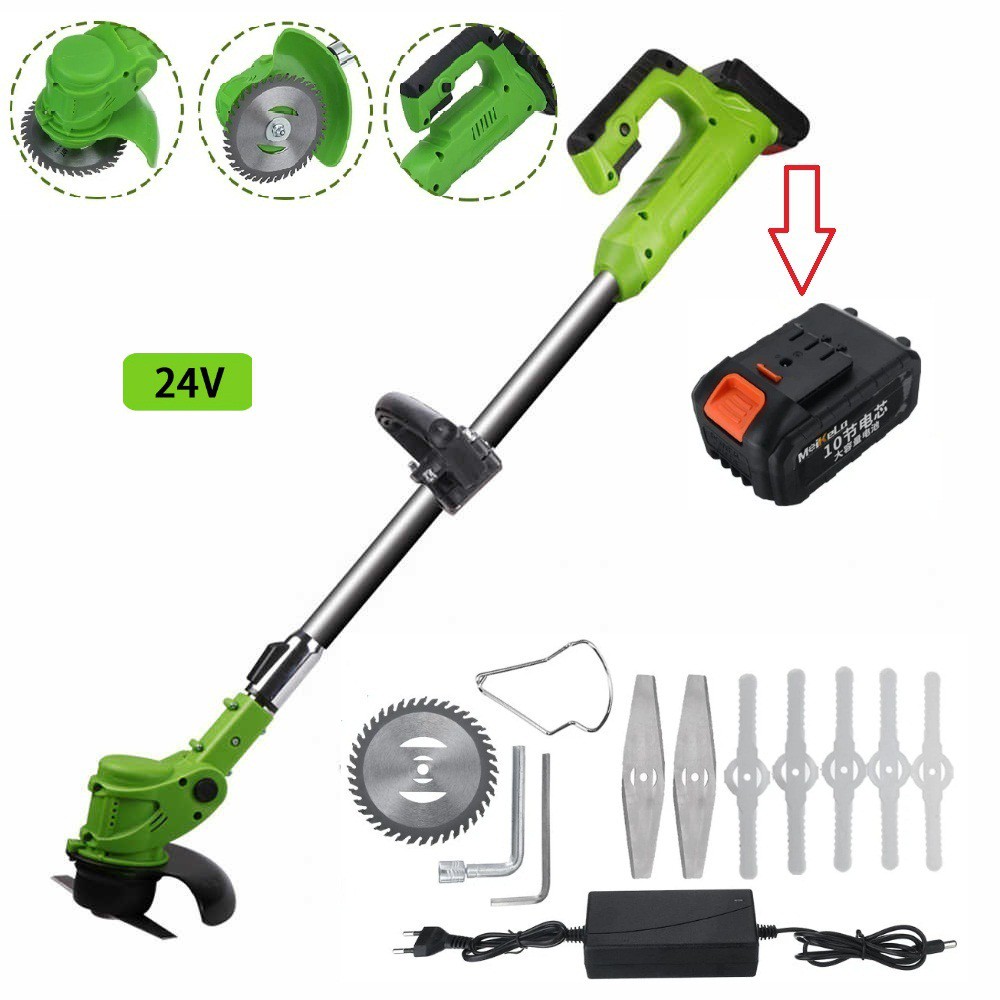 24V ELECTRIC ADJUSTABLE LAWN MOWER CORDLESS GRASS TRIMMER CUTTER GARDEN ...
