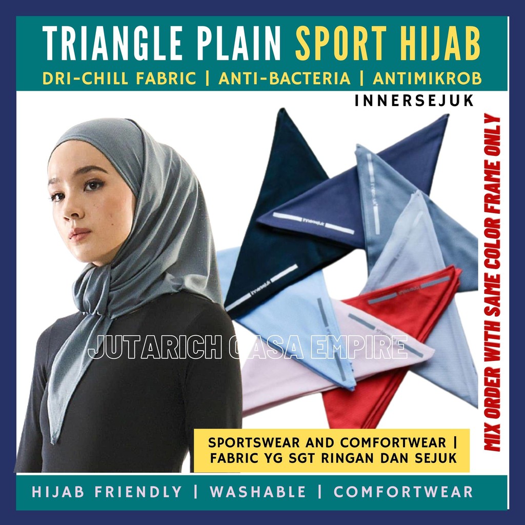 INNERSEJUK TRIANGLE PLAIN SPORT DRICHILL HIJAB | TUDUNG BAWAL SPORTWEAR | TUDUNG SUKAN | Shopee ...