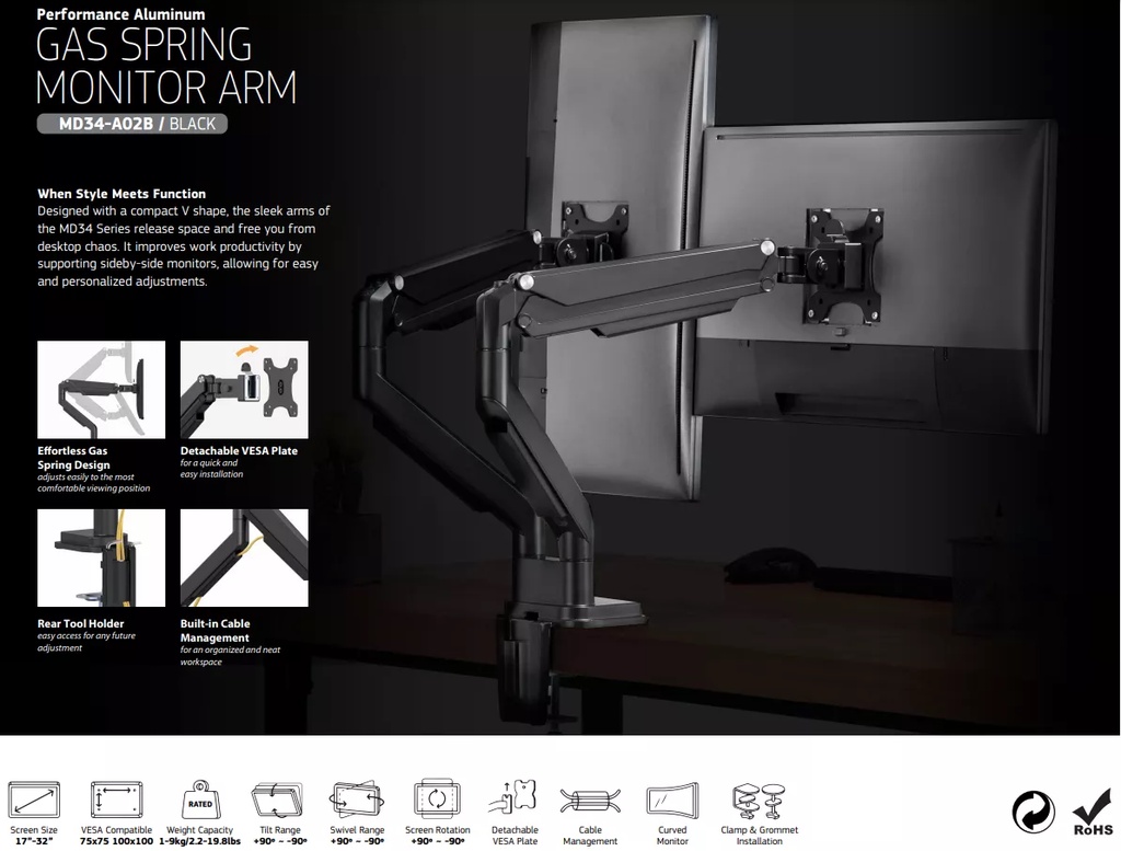 MachDesk Single&Dual Desktop Mechanical Spring Monitor Arm Holder ...