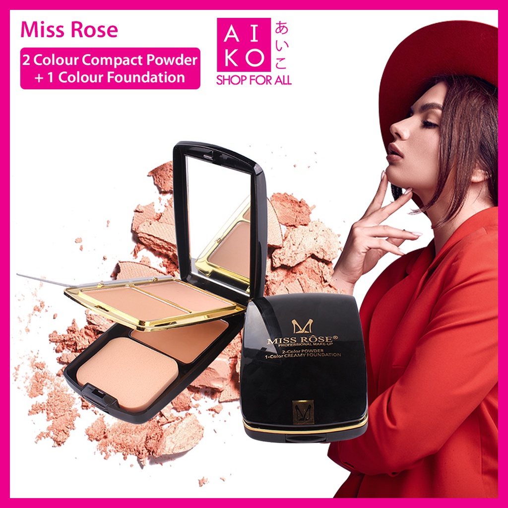 (AIKO)MISS ROSE 2 COLOUR COMPACT POWDER (BEDAK) + 1 COLOUR FOUNDATION ...