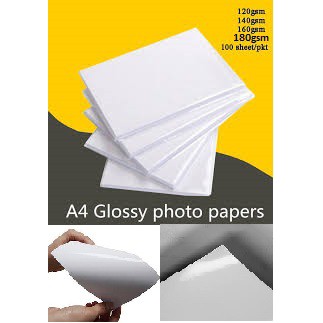 Glossy Paper A4 Size (100Sheets/Pack) (120g / 140g / 160g /180g/210g) suitable for all inkjet ...