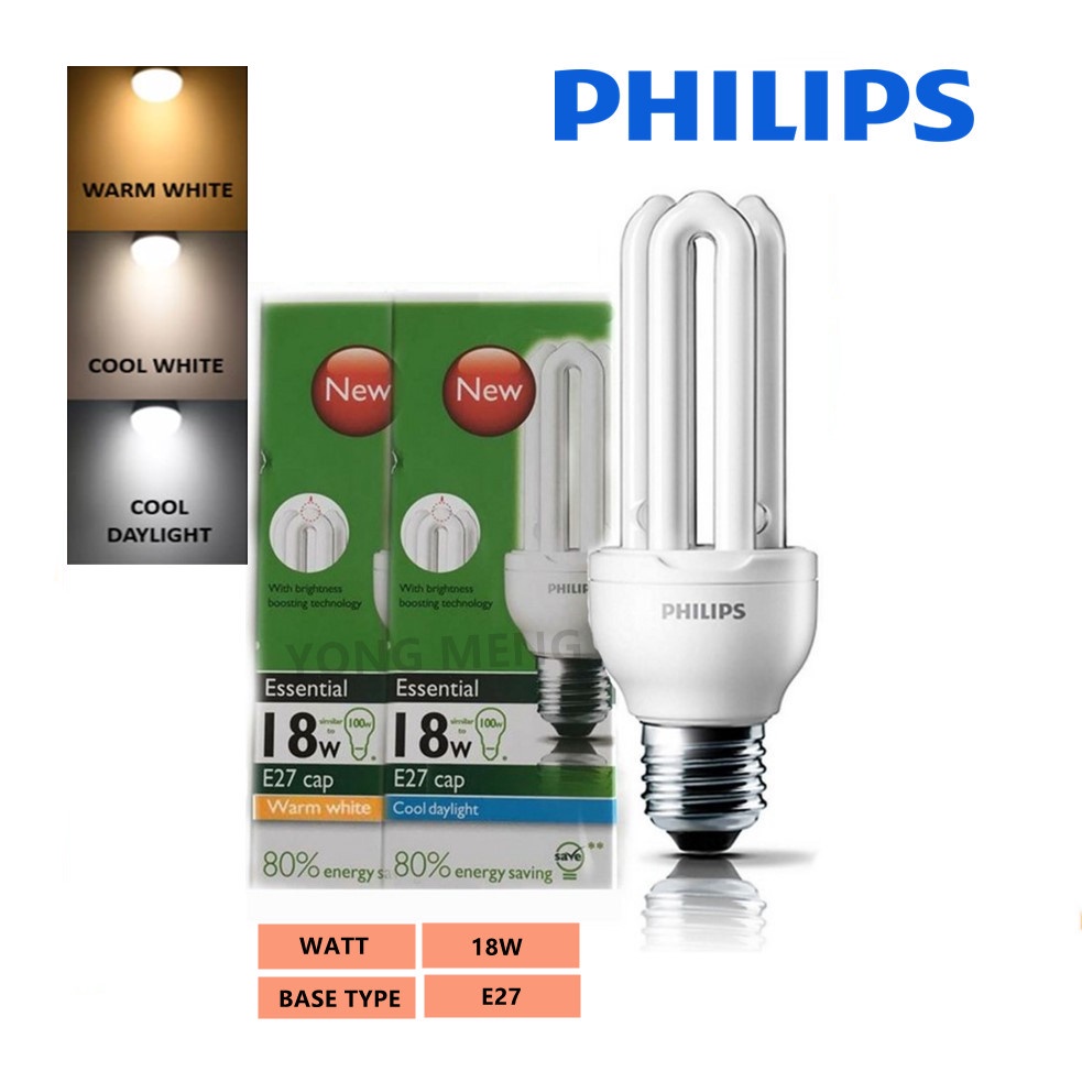 PHILIPS 18W ENERGY SAVING ESSENTIAL 3U PLCE TUBE DAY LIGHT / WARM WHITE (E27) | Shopee Malaysia
