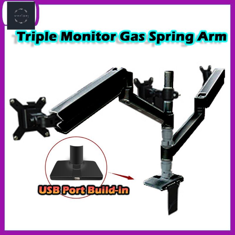 Triple Screen Mount Adjustable Monitor Mount 17''-32'' Gas Spring Arm ...