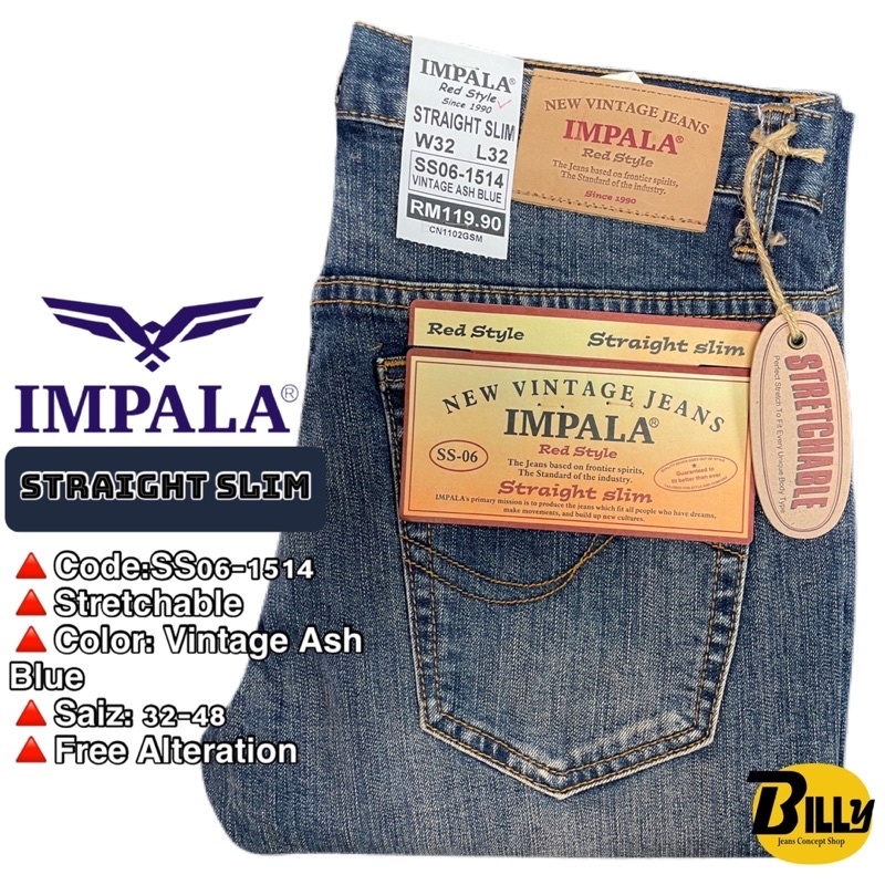 IMPALA Brand Men Straight Slim Stretchable Jeans (SS06-1514) | Shopee ...