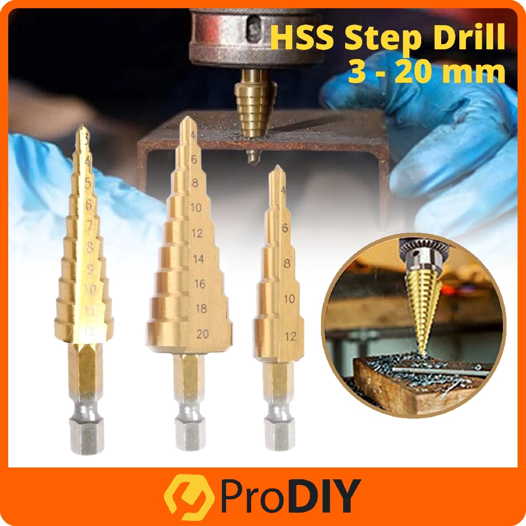 3PCS 3-12mm 4-12mm 4-20mm Step Drill Bit Set 1/4 Inch Hex Shank HSS ...