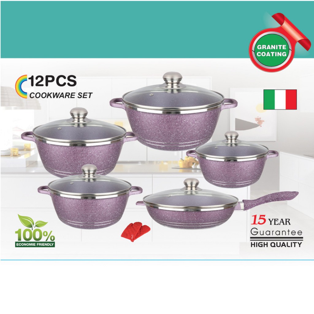 12PCS DESSINI COOKWARE GRANITE COATING (Ready Stock) | Shopee Malaysia