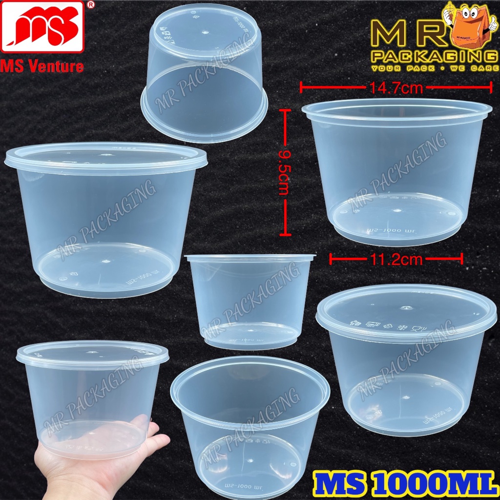 MS 1000B 1000ML Black / Clear Insert Compartment Round Container with ...