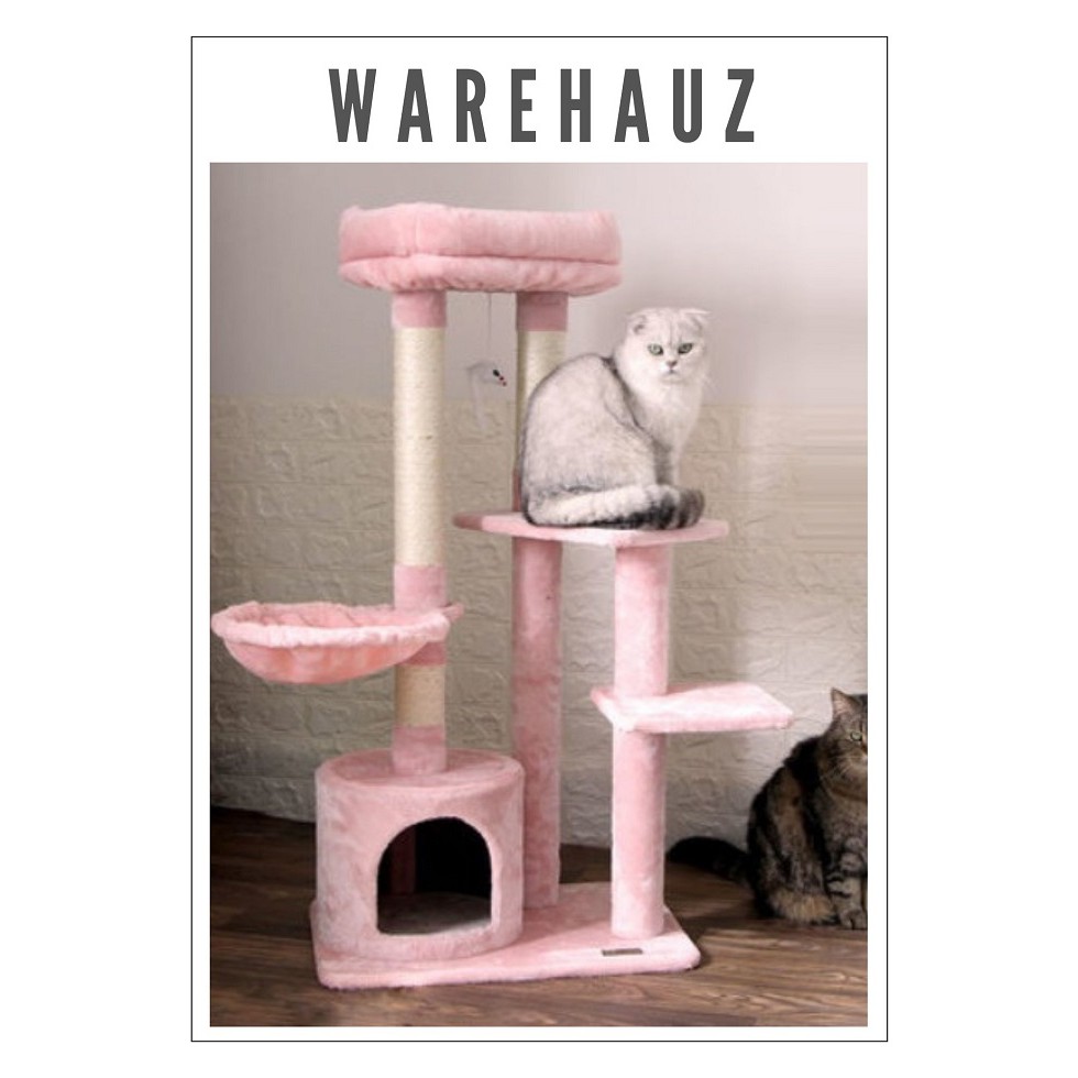 Pastel Pink Cat Climbing Post With Multiple Platforms & Natural Sisal ...