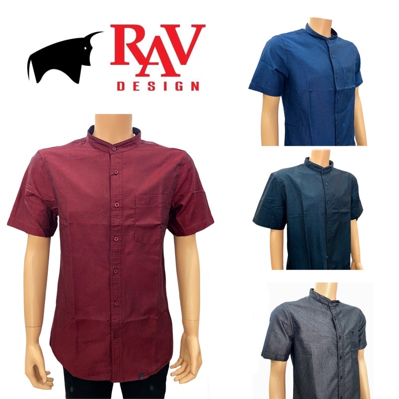 RAV Design Original Men's Mandarin Collar Shirts Maroon & Navy RSS-2983 ...