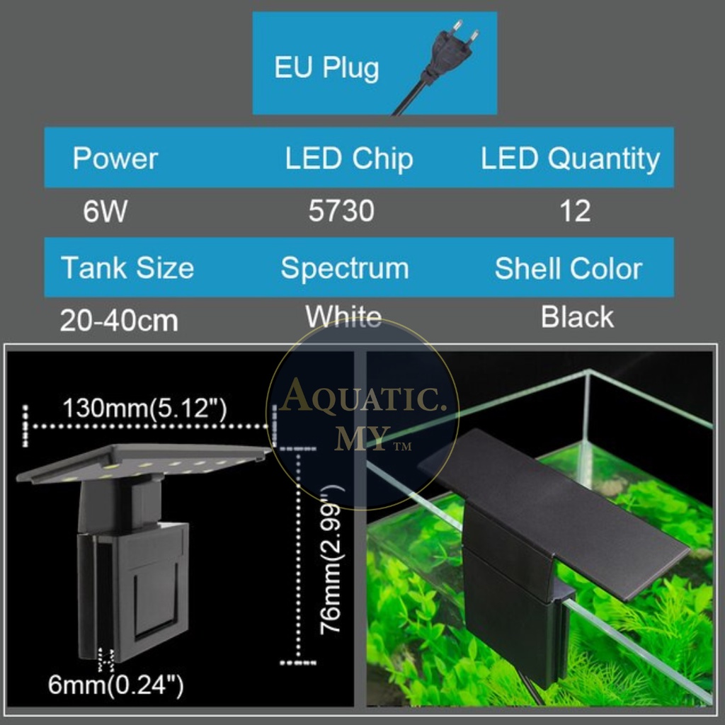 Mini Super Slim Aquarium Plant Growth Clip On Led Light X3 (6W) Lampu ...