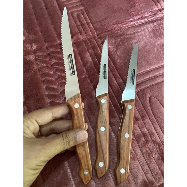 PISAU STEAK / WOODEN HANDLE BREAD CUTTING SCORING KNIFE AND SERRATED ...