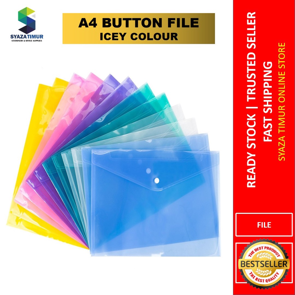 [ST-GR MY] File Folder Clear Colour A4 Button File Bag Iced Colour ...