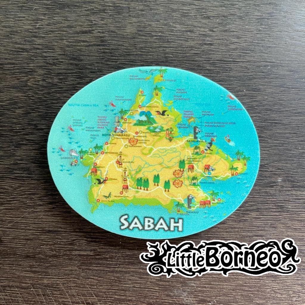 Sabah Resin Magnet - Fridge Magnet - Souvenir - Mt Kinabalu, Sabah Map ...