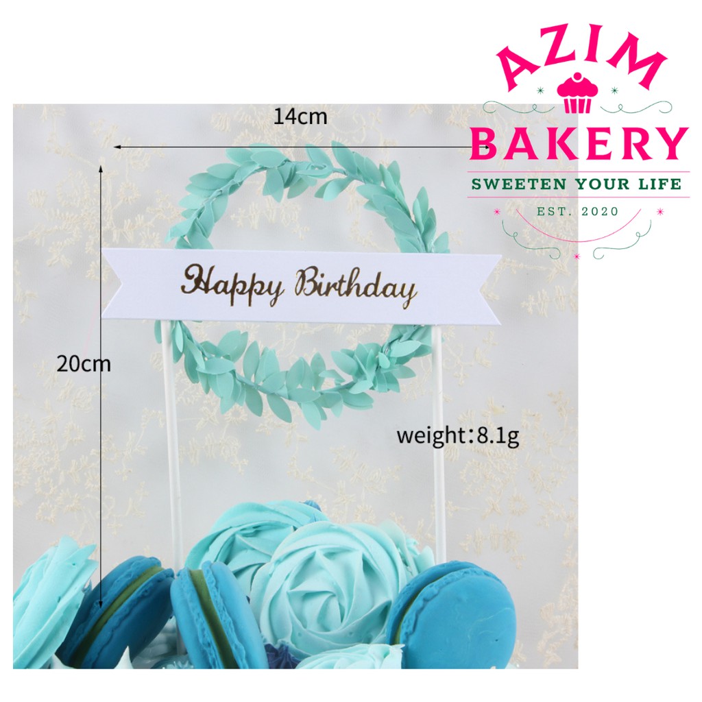 Happy Birthday Cake Topper (1Pc) Kek Topper Mint | Flower Cake Topper ...