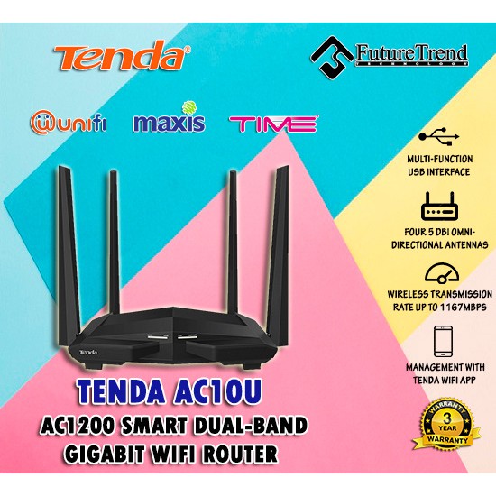 Tenda AC10U AC1200 Smart Dual-Band Gigabit WiFi Router | Shopee Malaysia