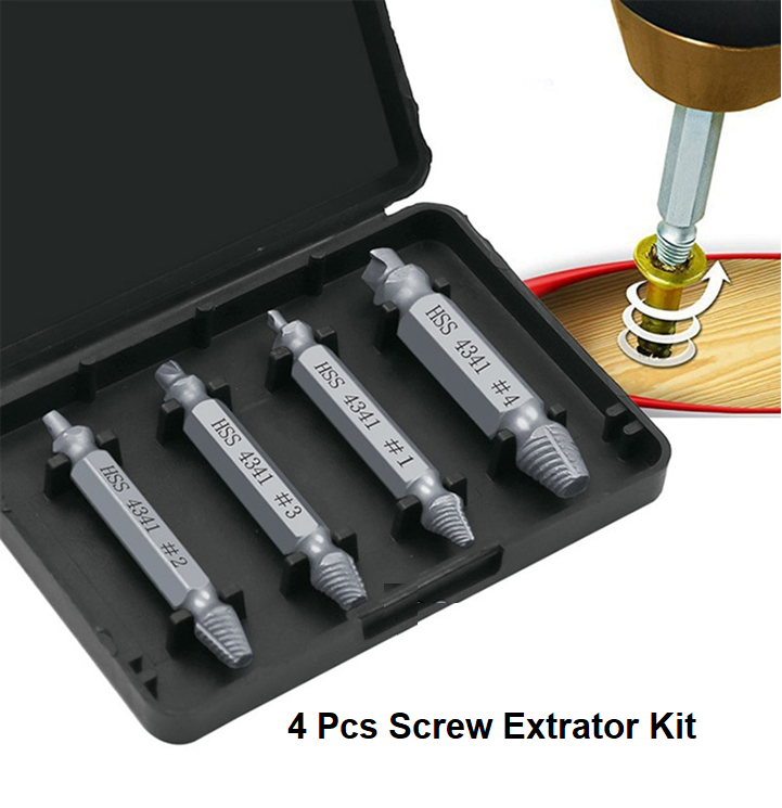 4 Pcs Screw Extractor Drill Bit Set Bolt Remover Stripped Screws ...