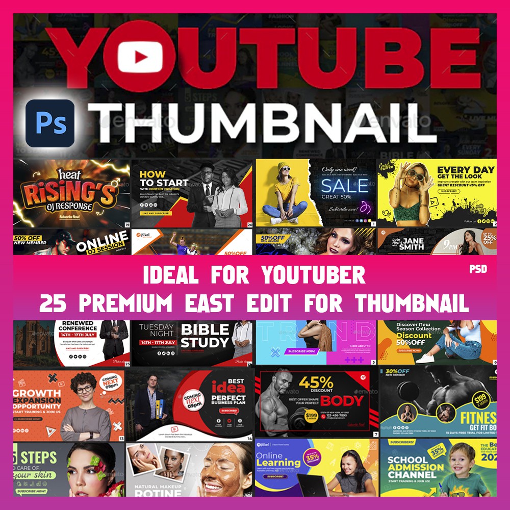 25 Youtube Thumbnail Templates PSD format Easy Edit | Shopee Malaysia