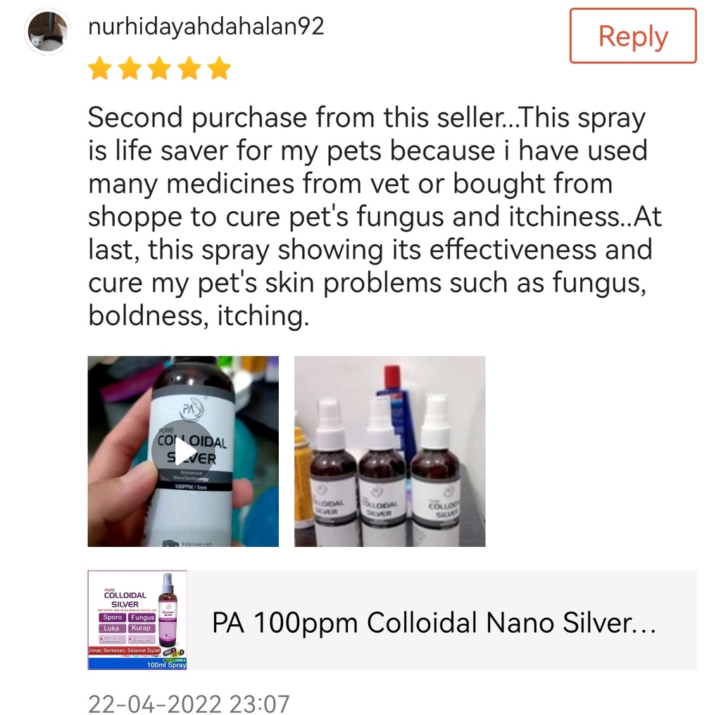 PA 100ppm Pure Colloidal Silver Advanced Nano Silver Pets Spray fungus ...