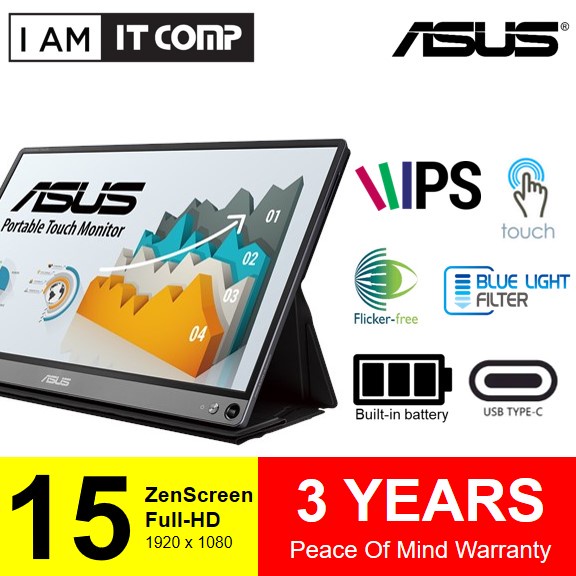 ASUS 16 Inch ZenScreen MB16AMT Full HD, IPS , USB Type-C Portable USB ...