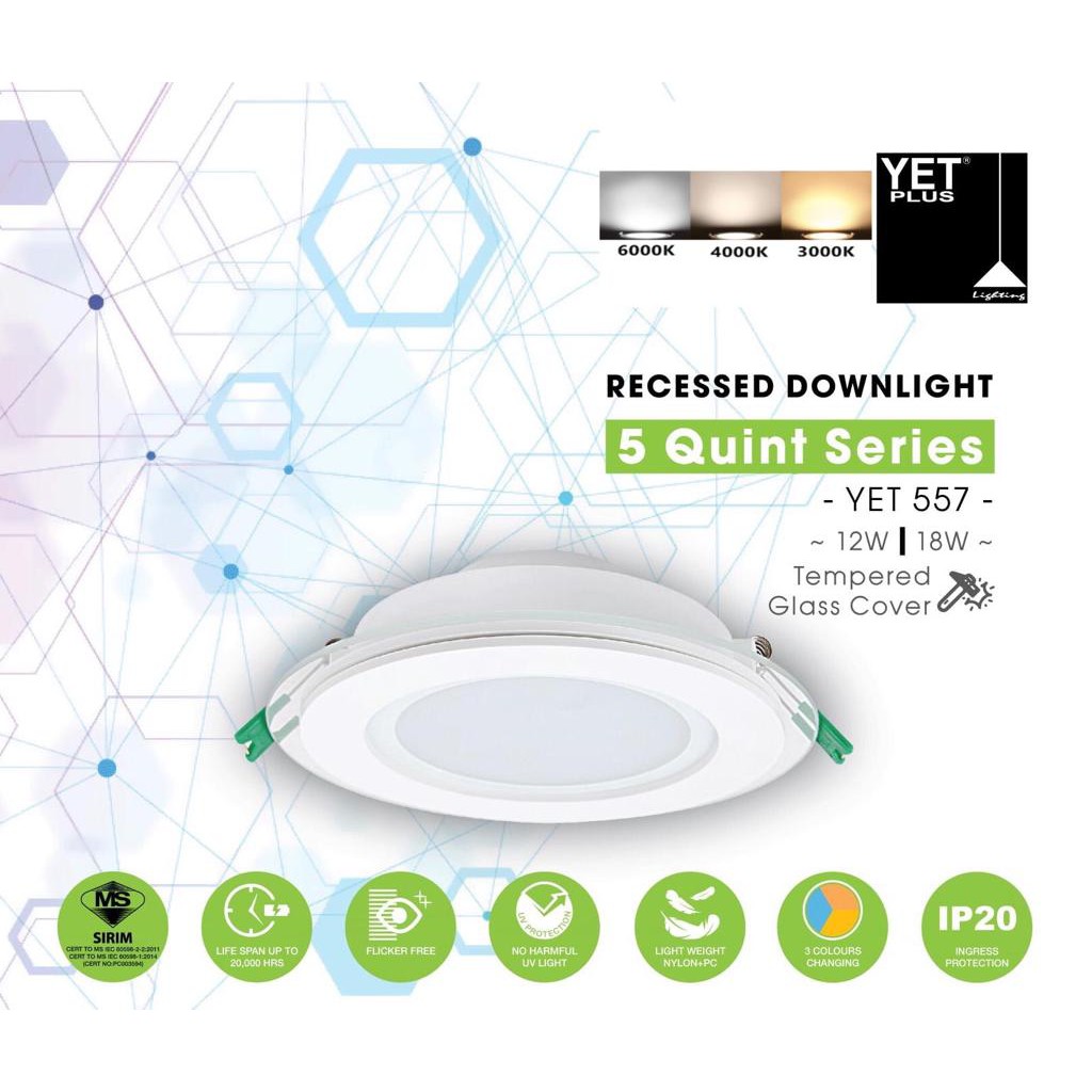 YETPlus YET557 12W Round Glass LED SIRIM Ceiling Panel Recessed ...