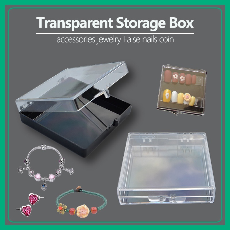 Transparent Small Square Box Jewelry Storage Box Coin Cosmetics Plastic ...