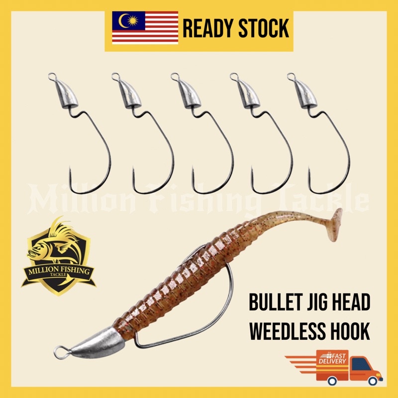 【HK023】5PCS Mata kail Bullet Jig Head Weedless Hook Softplastic casting ...