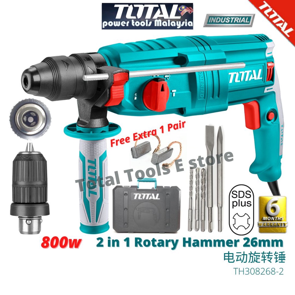 TOTAL Rotary Hammer + FREE 5 pcs Accessories + Keyless Chuck (800W ...