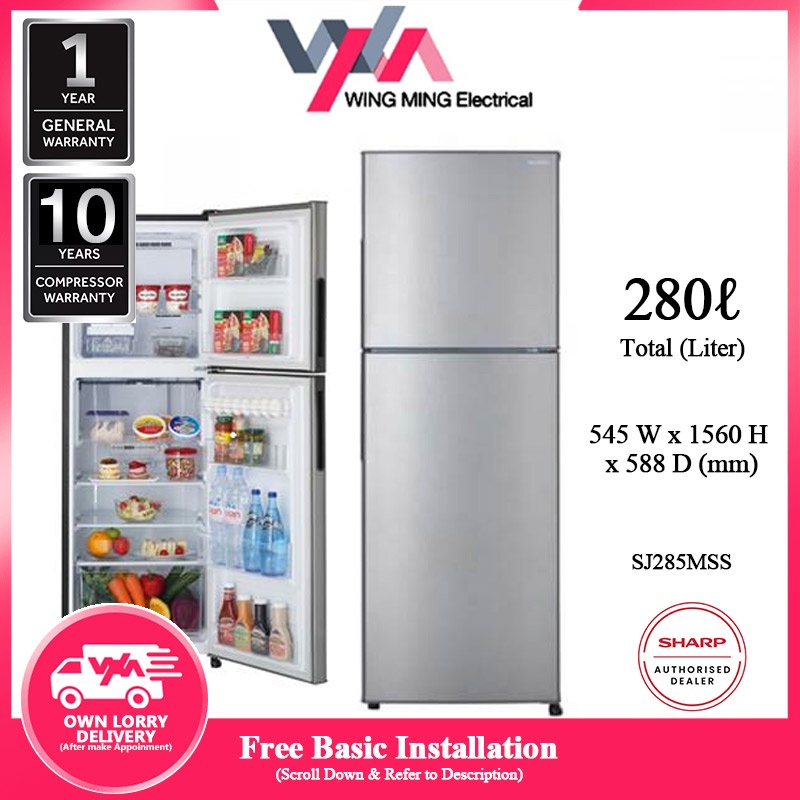 Sharp 280L Refrigerator 2 Door/Peti Ais 2 Pintu SJ285MSS Peti Sejuk ...