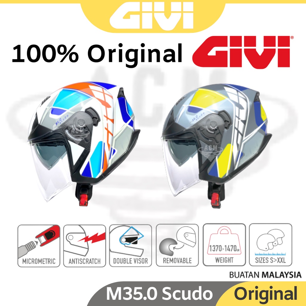 GIVI M35.0 Scudo Double Visor Open Face Helmet Motor Helmets Topi Keledar M35.0 Graphic Ventura ...