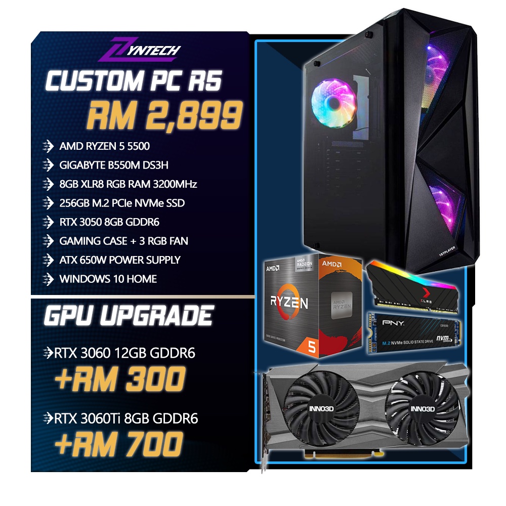 Custom Build Gaming PC AMD Ryzen 5 5500 RTX 3050 / 3060 / 3060Ti ...