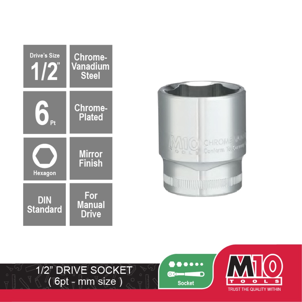 M10 1/2" Drive Socket (6pt) 8 /9 / 10 / 11 / 12 / 13 / 14 / 15 / 16 ...